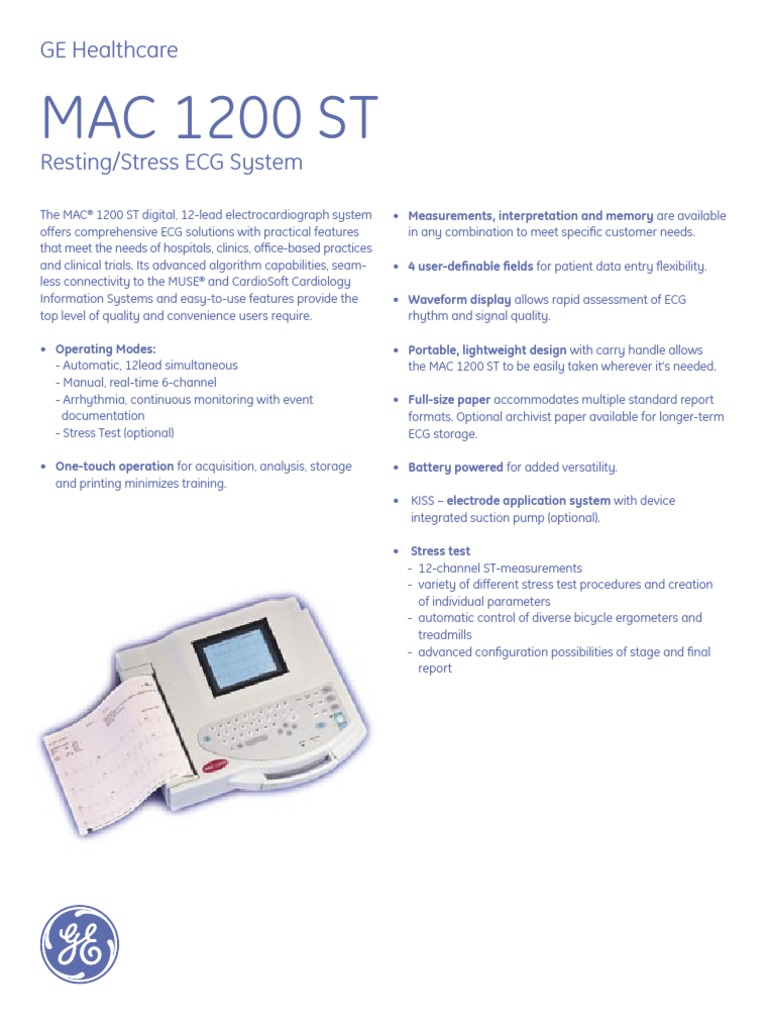 MAC 1200 ST: GE Healthcare | PDF | Electrocardiography | Monitoring ...