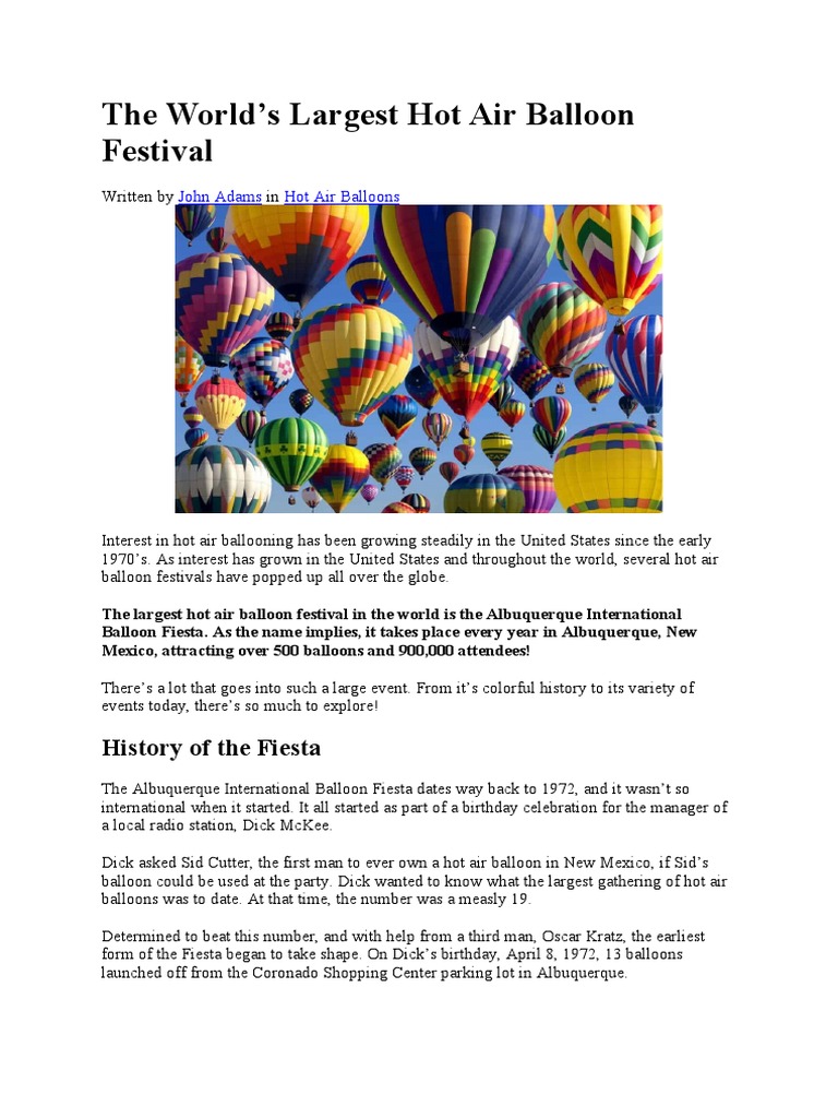 Hot Air Balloon Festival | PDF | Balloons (Aircraft) | Balloon