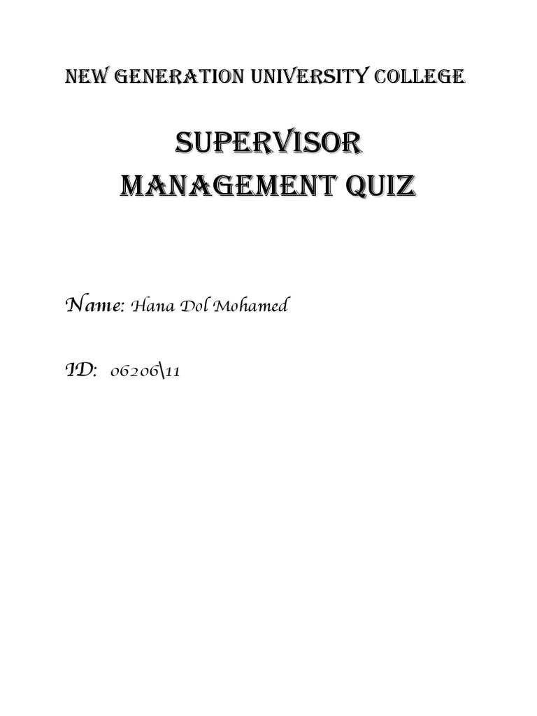 Supervisor Management Quiz: New Generation University College | PDF ...