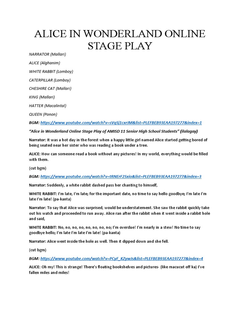 Alice in Wonderland Online Stage Play | PDF | Alice's Adventures In ...