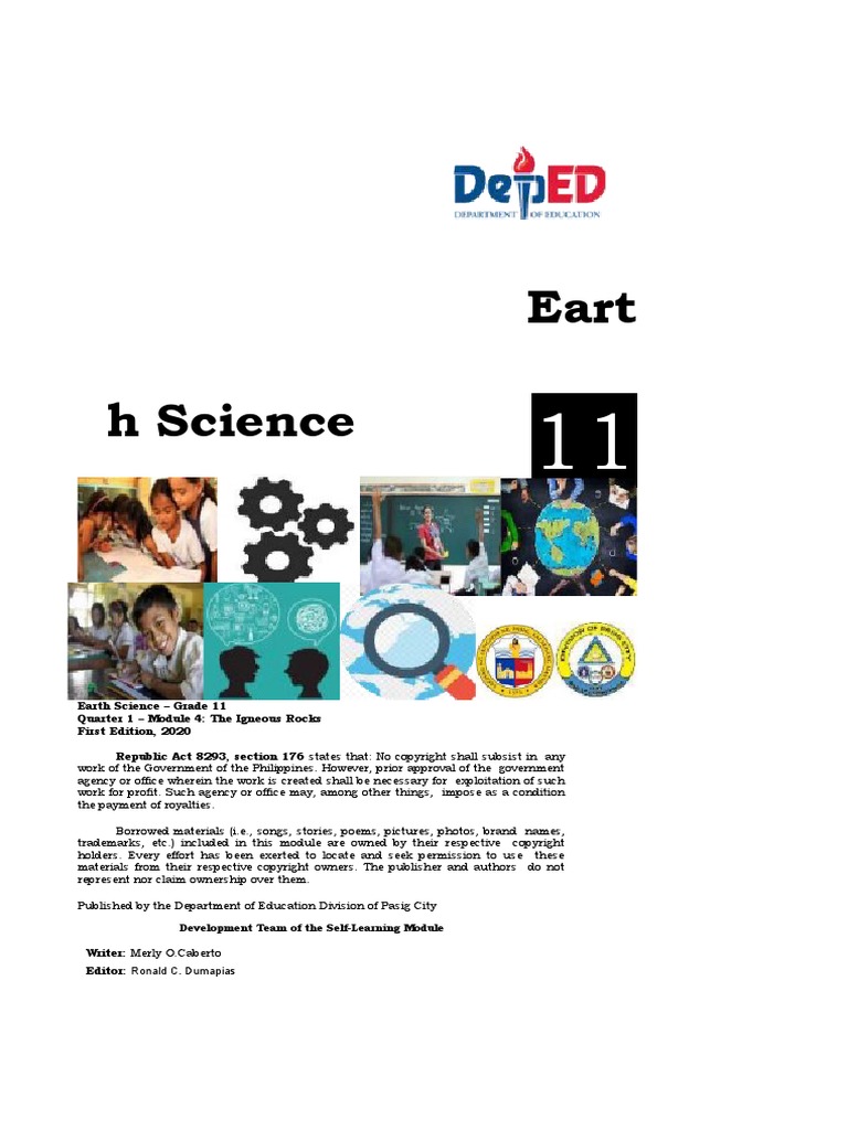 Earth Science 11 - q1 - m4 | PDF | Igneous Rock | Magma