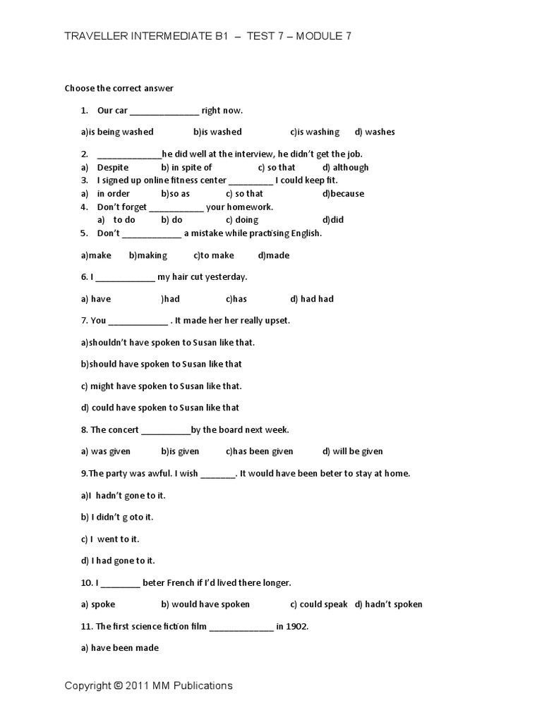 Traveller Intermediate B1 - Test 7 - Module 7 | Download Free PDF ...