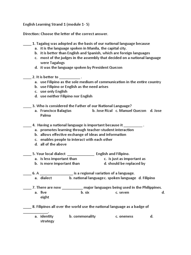 English Learning Strand 1 (Module 1-5) | PDF | Nonverbal Communication ...