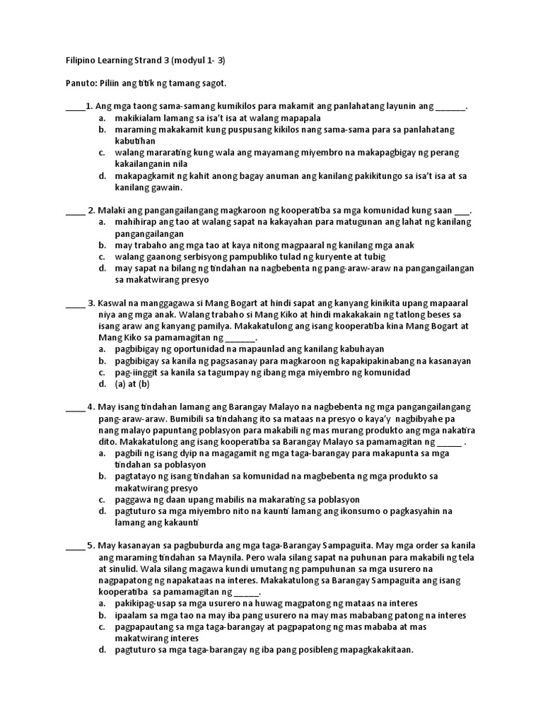 Filipino Learning Strand 3 (Modyul 1-3) | PDF