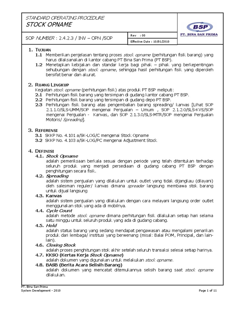 SOP Stok Opname 2010 | PDF