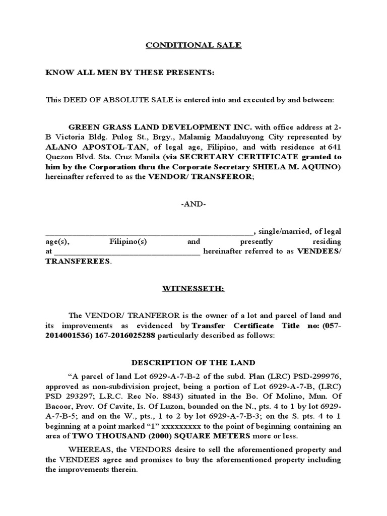 Conditional Deed of Sale | PDF | Deed | Payments