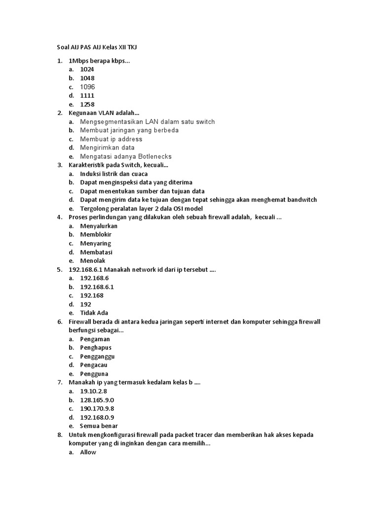 Soal PAS AIJ Kelas 12 TKJ | PDF