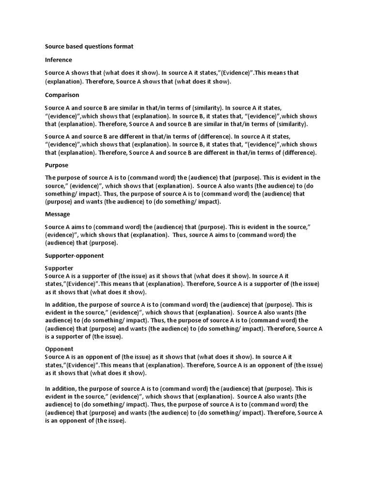 Source Based Questions Format Inference | PDF | Bias | Evidence