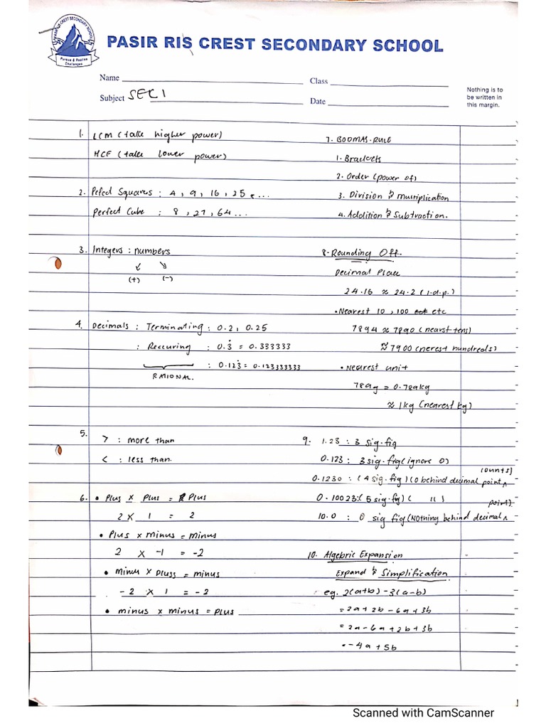 Sec1 Math Formula | PDF
