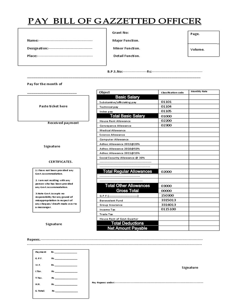 Pay Bill of Gazzetted Officer | PDF | Social Security (United States ...