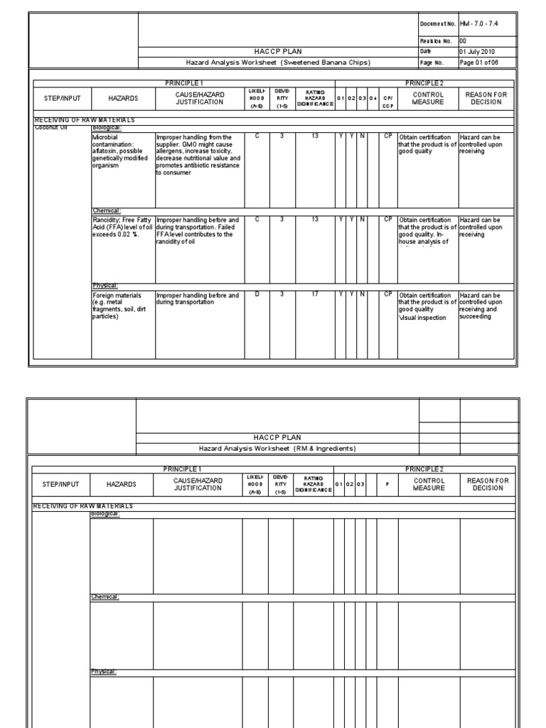 Hazard Analysis Worksheet Ingredients 2020 Ver | PDF | Chemistry | Food ...