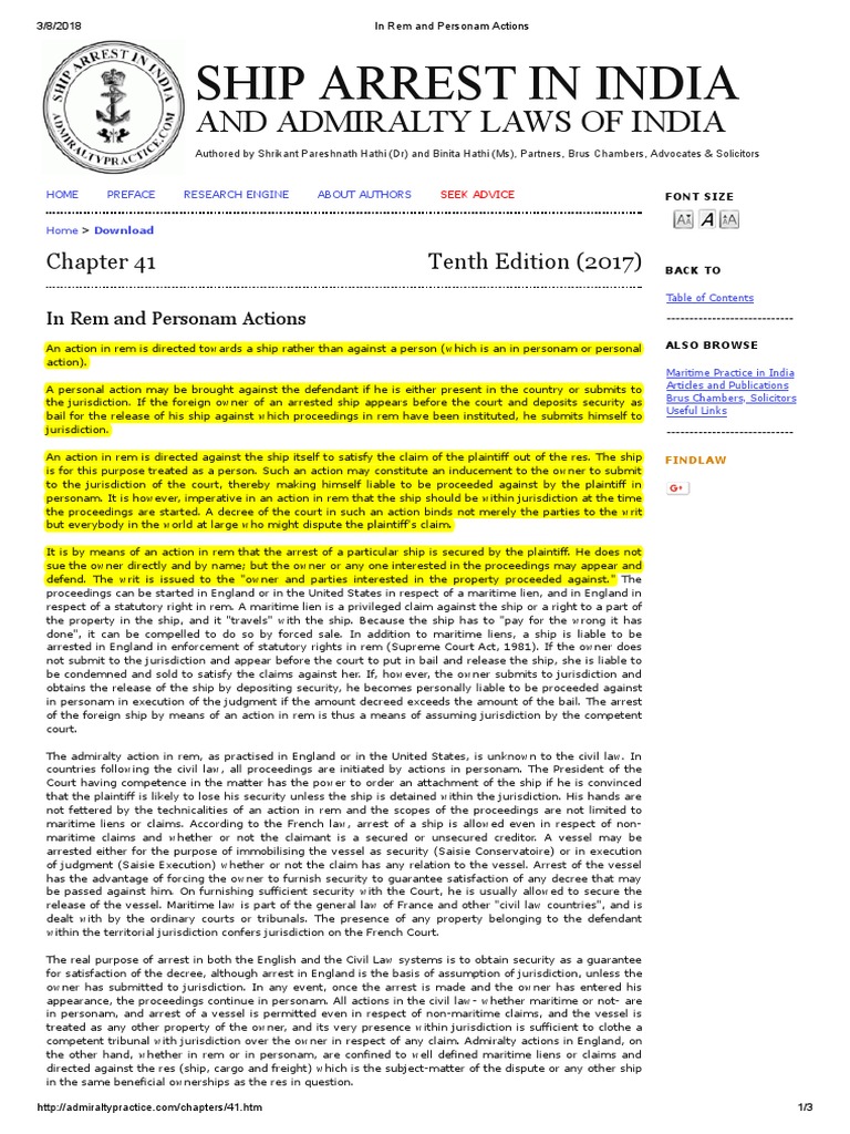 In Rem and Personam Actions | Download Free PDF | Admiralty Law | In ...