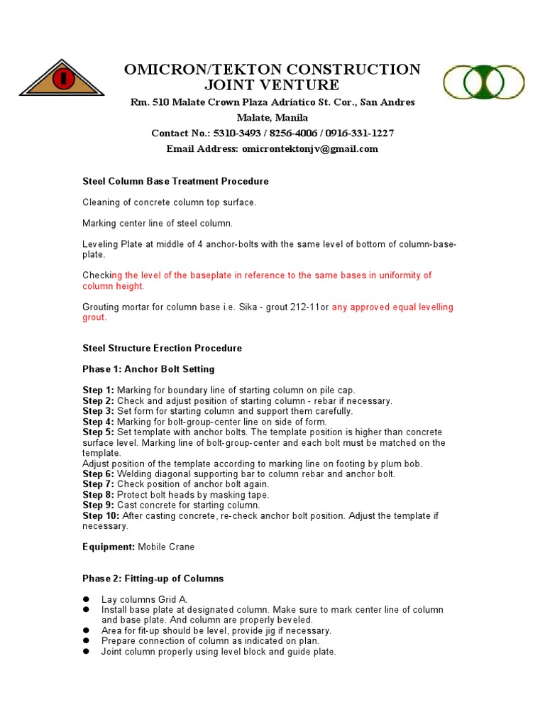 Omicron/Tekton Construction Joint Venture | PDF | Screw | Column