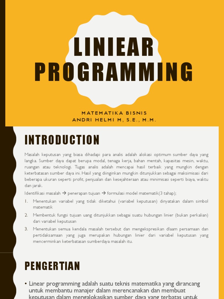 Pertemuan 10 11 Linear Programming | PDF