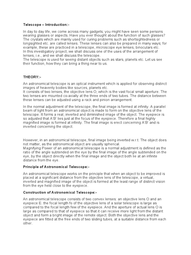 Telescope - Introduction | PDF | Telescope | Electromagnetic Spectrum