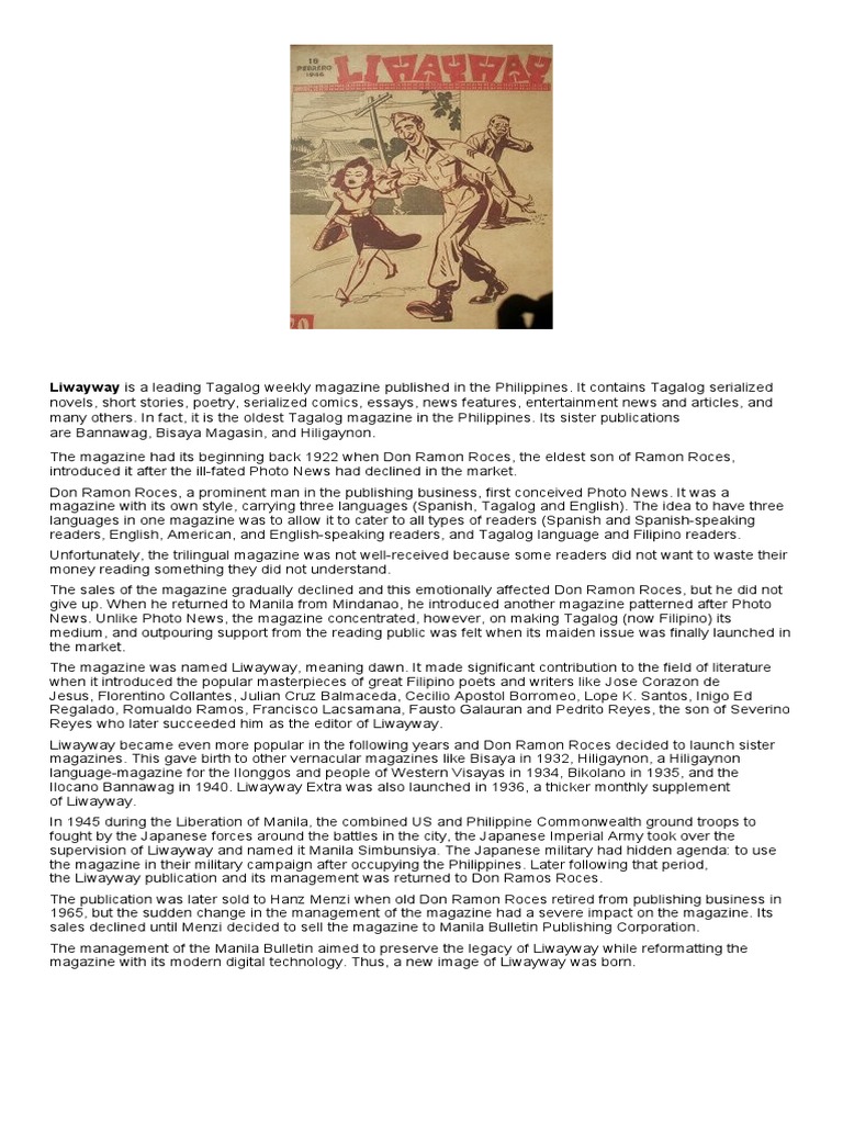 Liwayway Is A Leading Tagalog Weekly Magazine Published in The ...