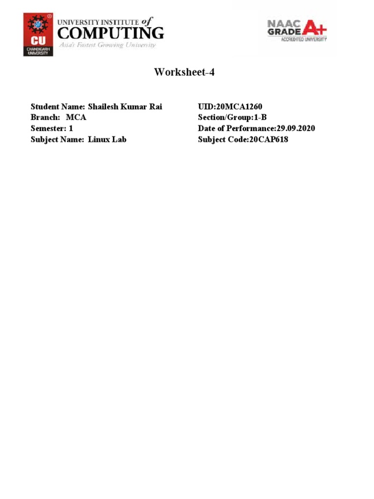 20mca1260 Exp 4 Linux Lab | PDF | Operating System Technology | Computer Architecture