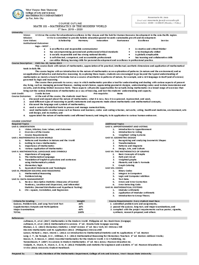 Course Outline - Mathematics in The Modern World | PDF | Teaching ...