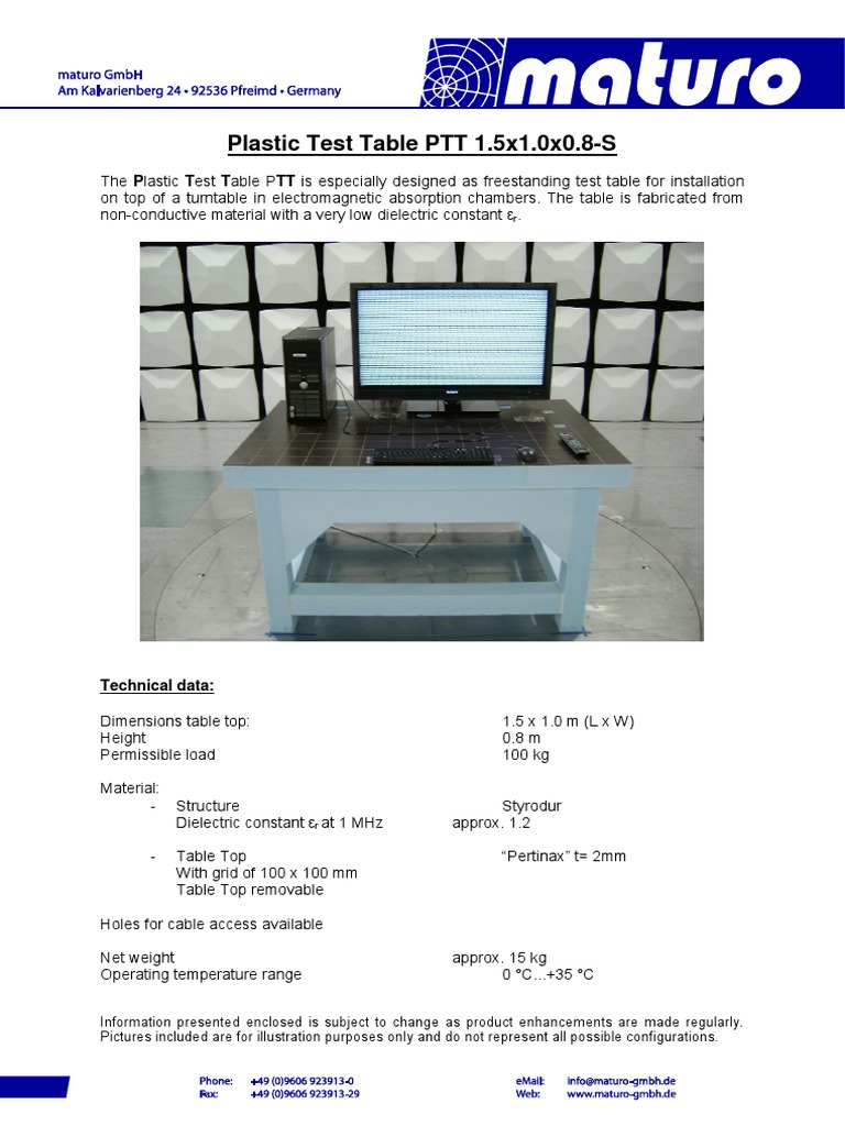 Plastic Test Table PTT 1.5x1.0x0.8-S: Technical Data | PDF