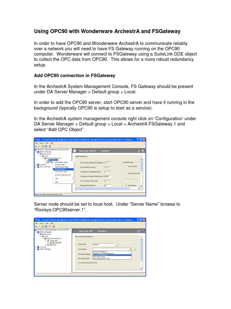 Using Opc90 With Wonderware Archestra and Fsgateway | PDF | Node ...
