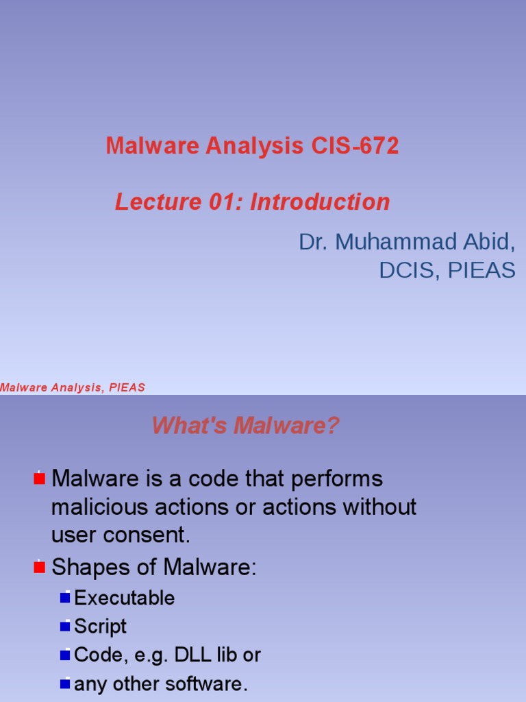 Malware Analysis CIS-672: Lecture 01: Introduction | PDF | Malware ...