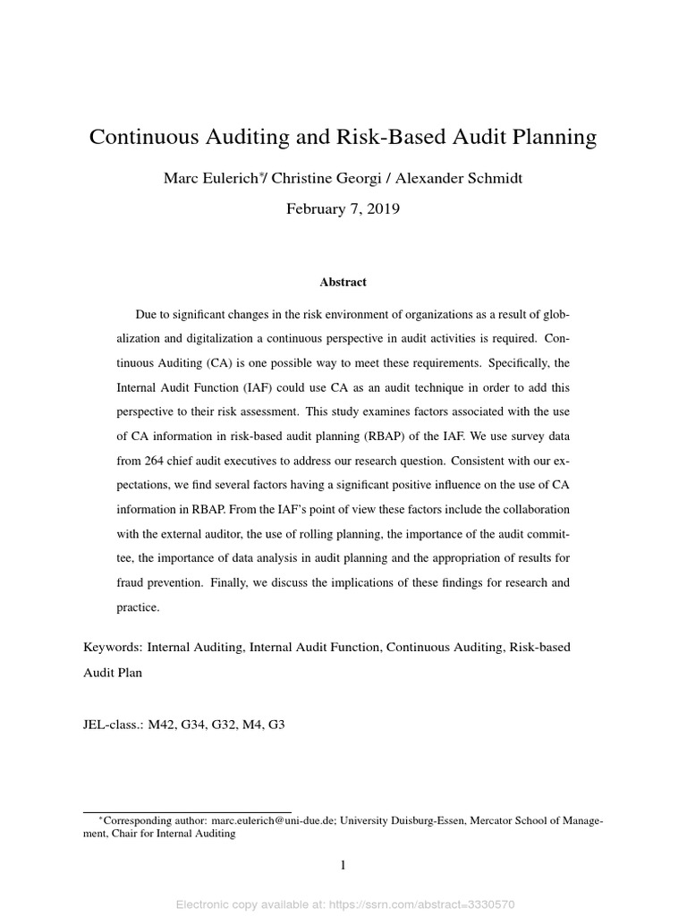 Continuous Auditing and Risk-Based Audit Planning | PDF | Internal ...