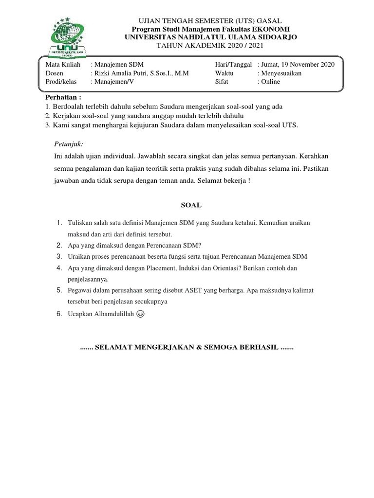 Soal Uts MSDM | PDF