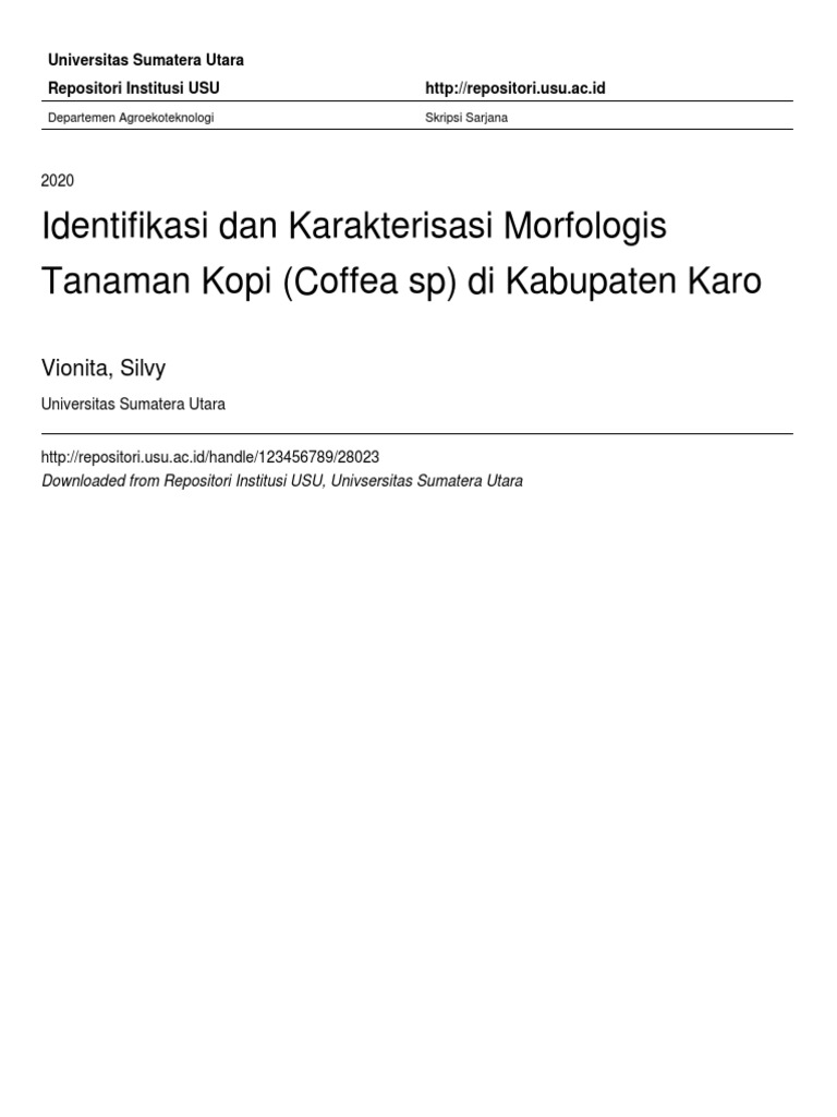 Identifikasi Dan Karakterisasi Morfologis Tanaman Kopi (Coffea SP) Di Kabupaten Karo | PDF