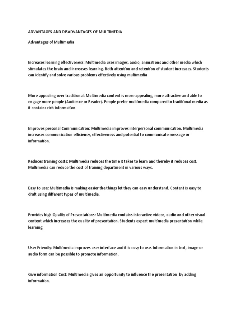 Advantages and Disadvantages of Multimedia | PDF | Multimedia | Mass Media