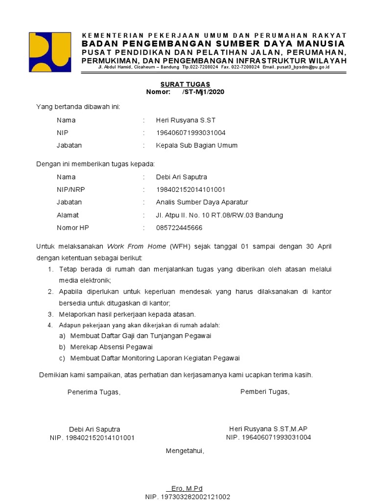 Surat Tugas WFH | PDF