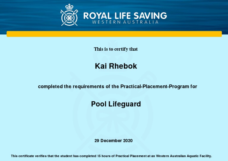 Pool Lifeguard - Pool Lifeguard Practical Placement Program Certificate ...