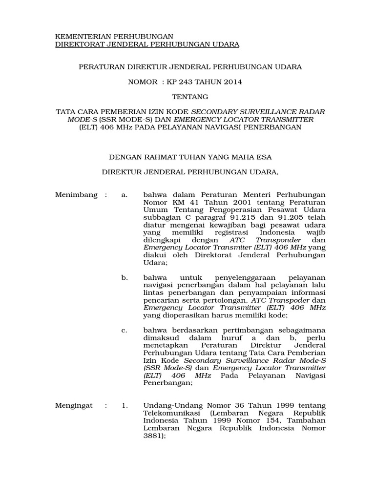 Izin ELT dan SSR Mode-S Penerbangan | PDF | Bisnis