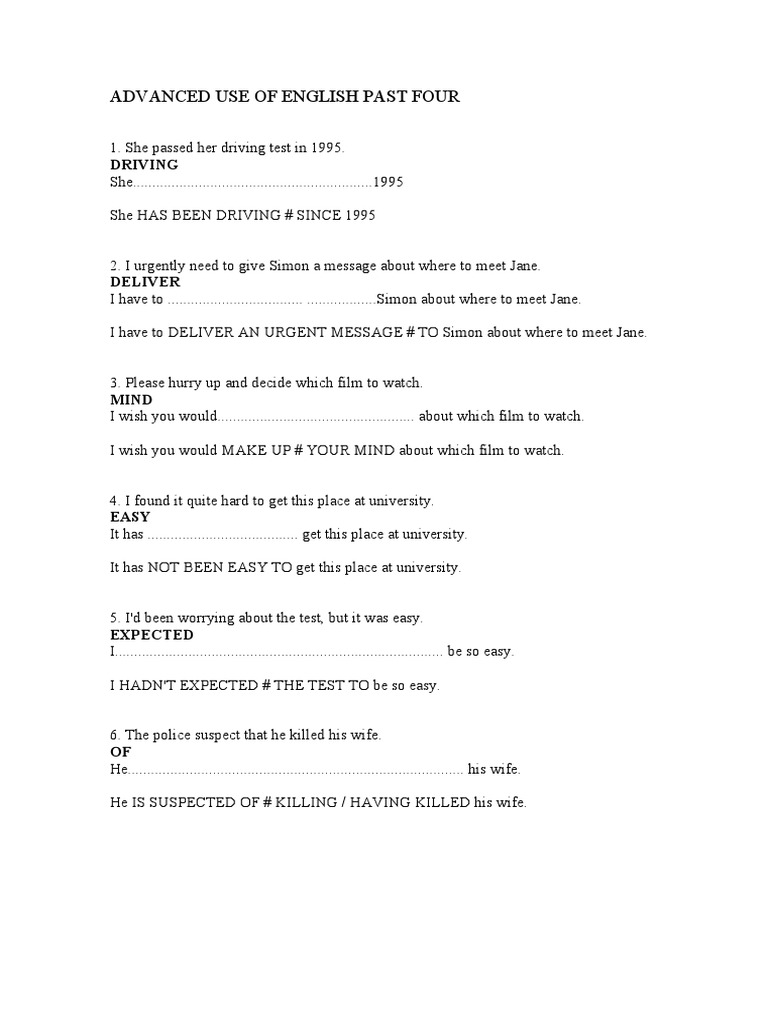 Advanced English Past Forms Exercises | PDF