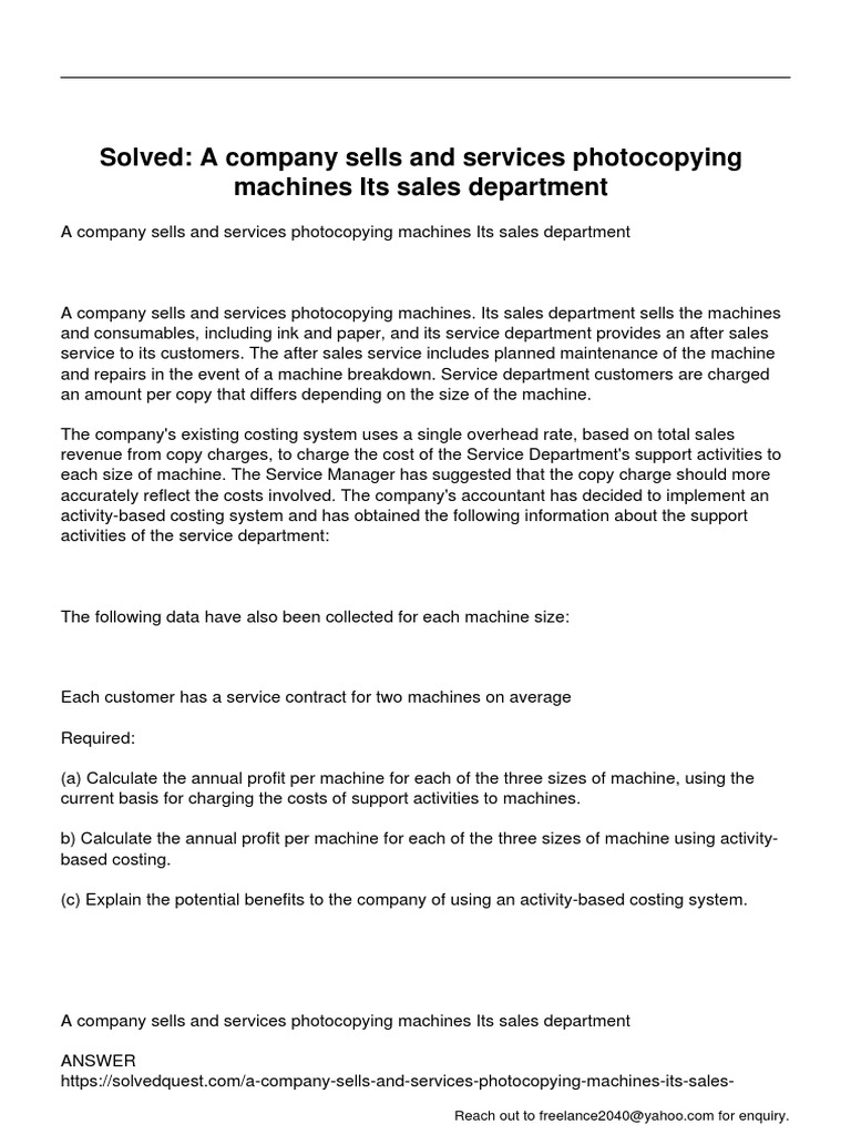Photocopier Sales and Service Costing Analysis | PDF | Business | Computers