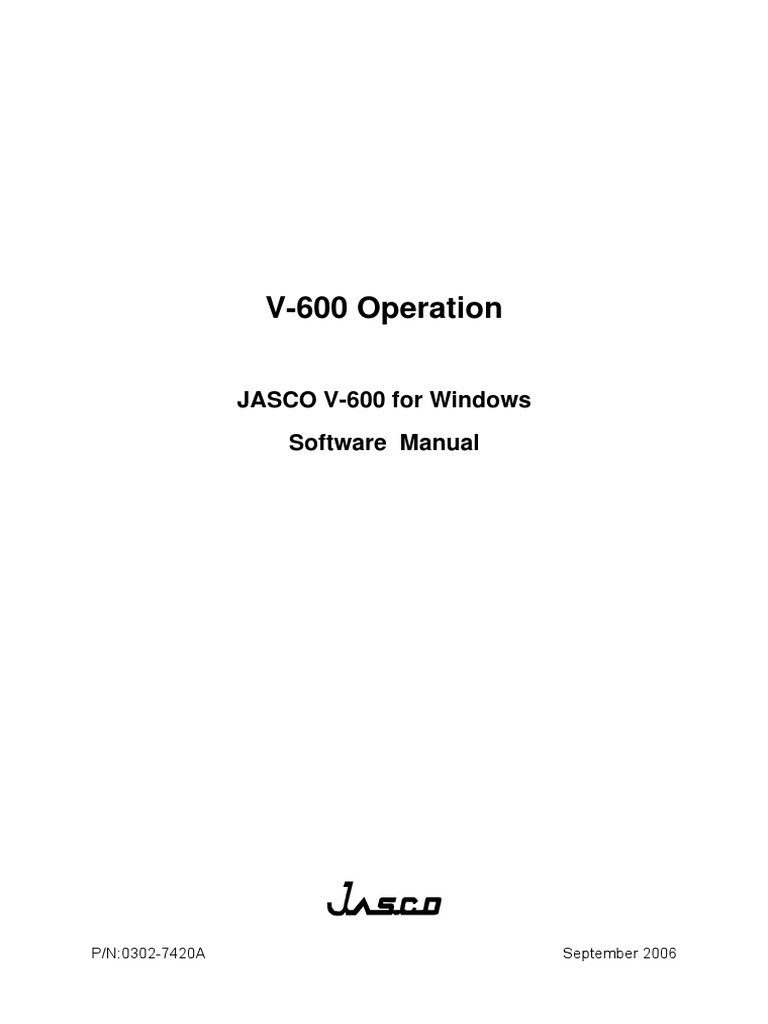 V-600 Operation: JASCO V-600 For Windows Software Manual | PDF ...
