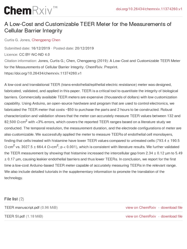 A Low-Cost and Customizable Arduino-Based TEER Meter for Measuring ...
