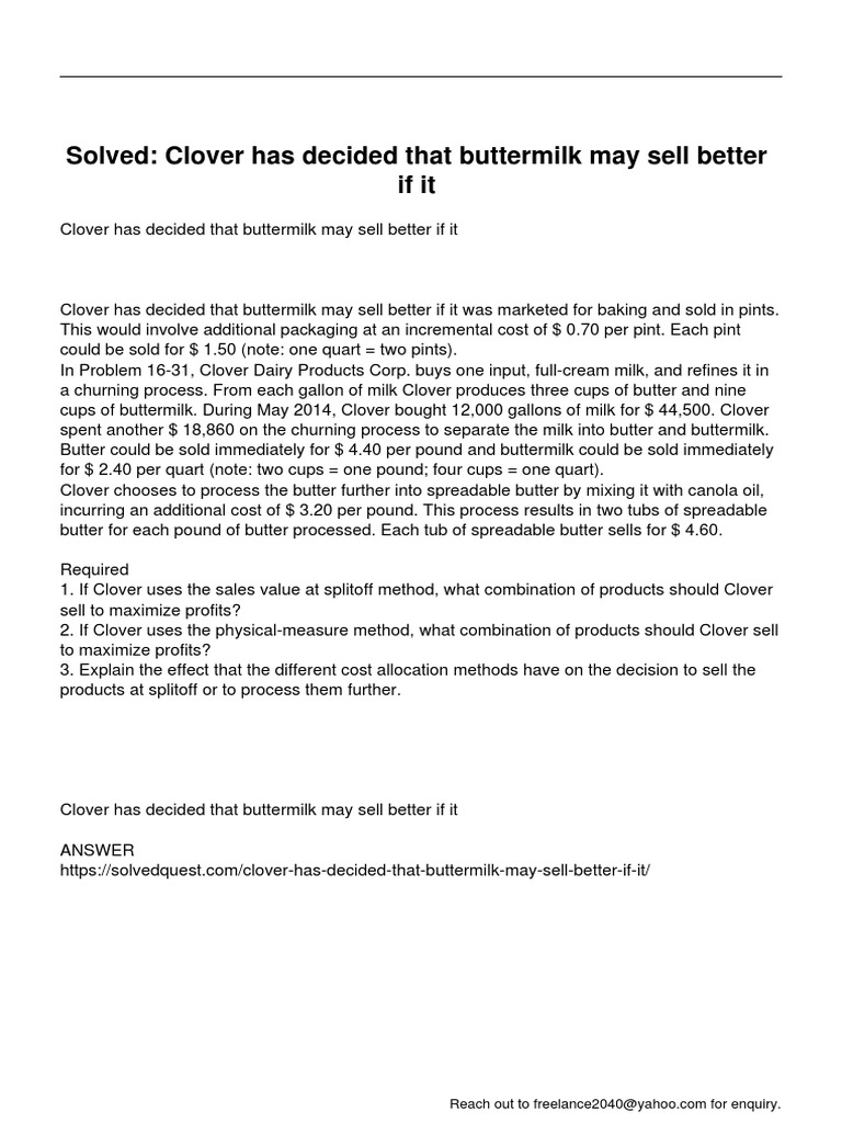 Clover's Buttermilk Marketing Strategy | PDF | Buttermilk | Butter