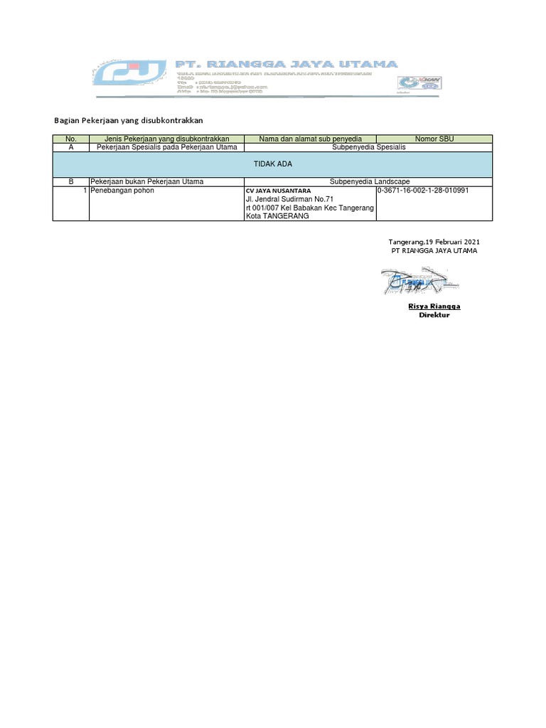 Contoh lAMPIRAN SUBKON Tender | PDF