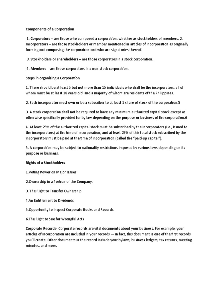 Components of A Corporation | PDF