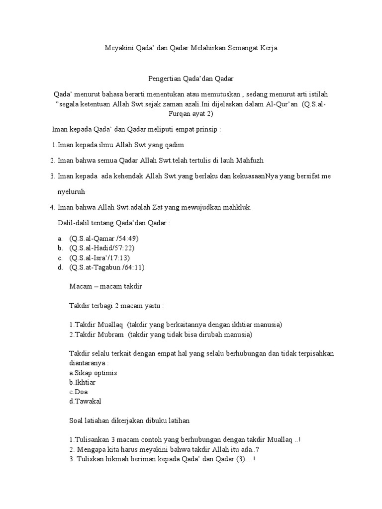 Meyakini Qada Dan Qadar Kelas 12 (2020) | PDF