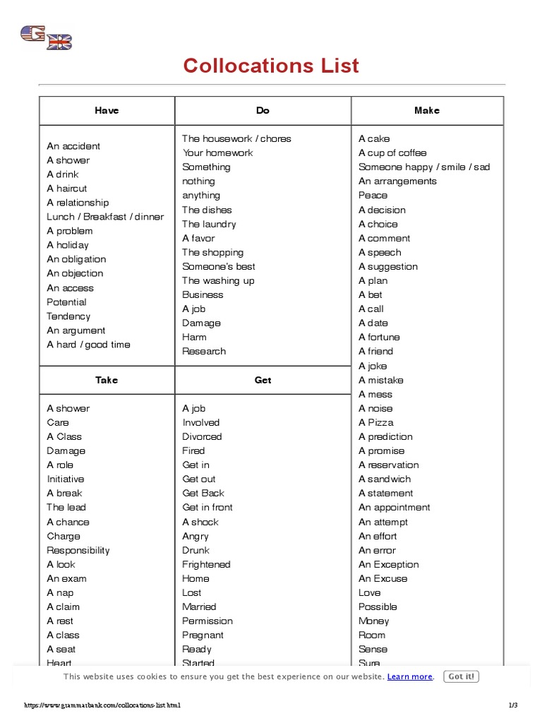 Collocations List - GrammarBank | PDF | Business