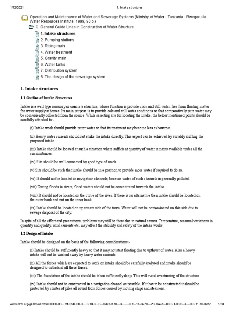Design Considerations and Types of Intake Structures for Water Supply ...