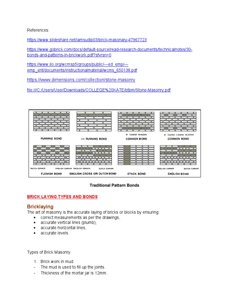 Bricklaying: Brick Laying Types and Bonds | PDF | Masonry | Building