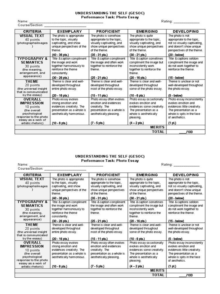 Photo Essay Rubrics | PDF | Essays | Aesthetics