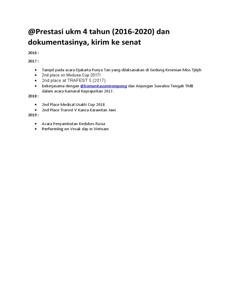 Program & Prestasi UKM Tari FK UKI | PDF