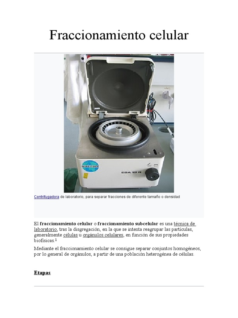 Fraccionamiento Subcelular | PDF | Técnicas de laboratorio. | Laboratorios