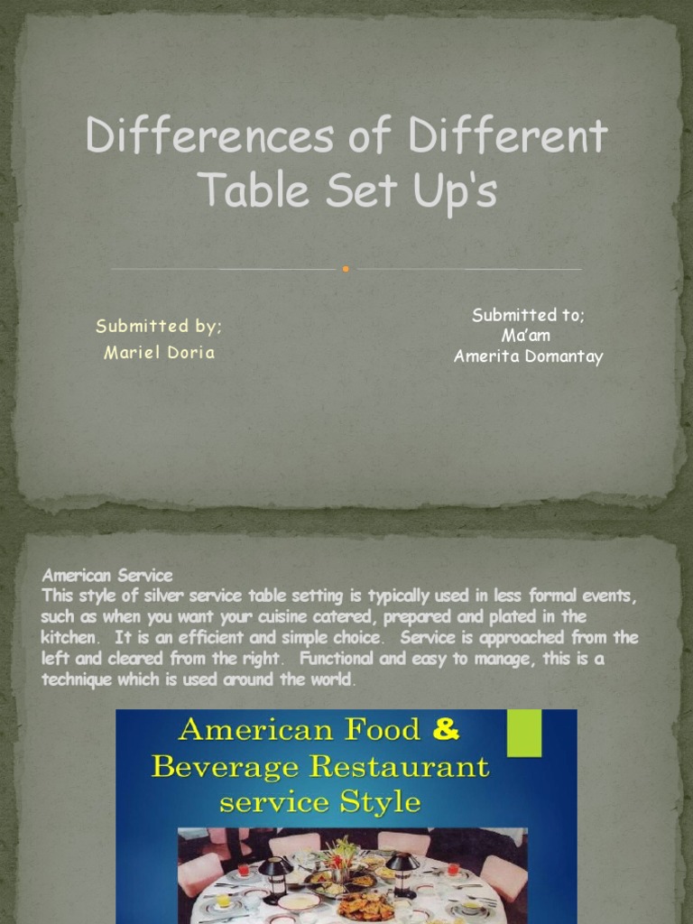 Different Types of Table Set Ups | PDF | Waiting Staff | Foodservice