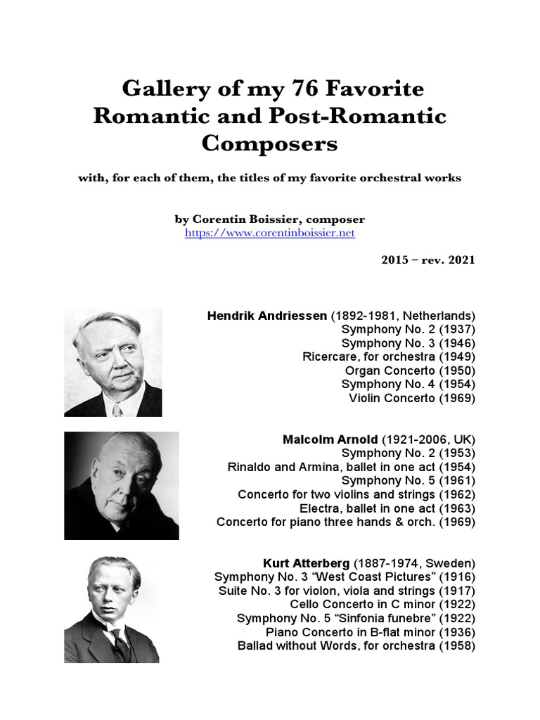 Favorite Romantic & Post-Romantic Composers | PDF | Concerto | Orchestras
