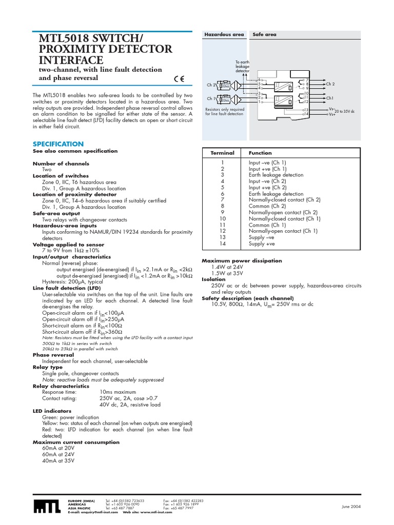 MTL5018 Switch/Proximity Detector Interface | PDF | Relay | Switch