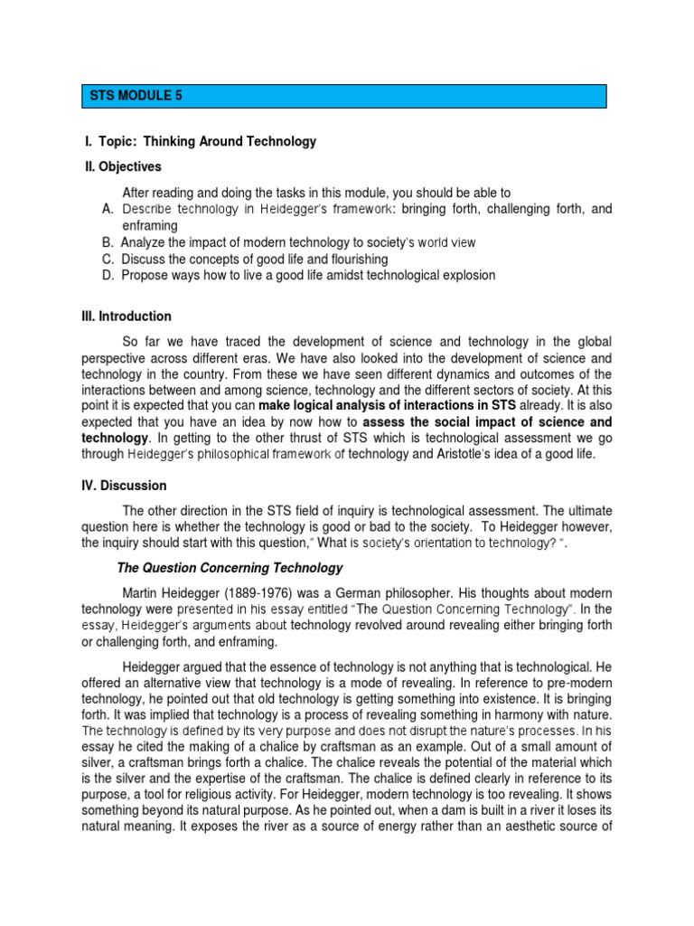 STS Module 5 Thinking Around Technology (ACQUIRE) | PDF | Martin Heidegger | Philosophical Theories